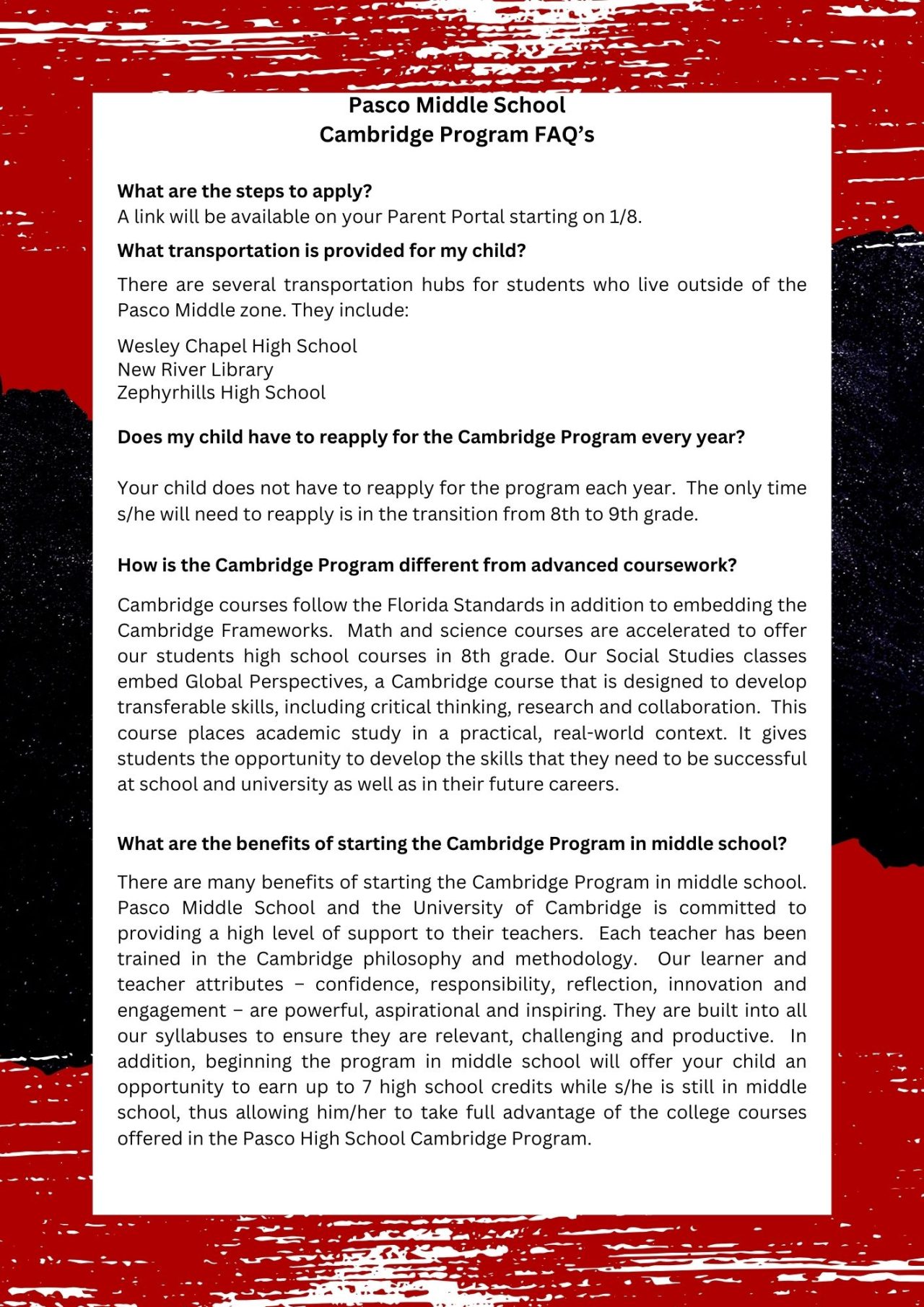 Cambridge Program FAQ’s | Pasco Middle School